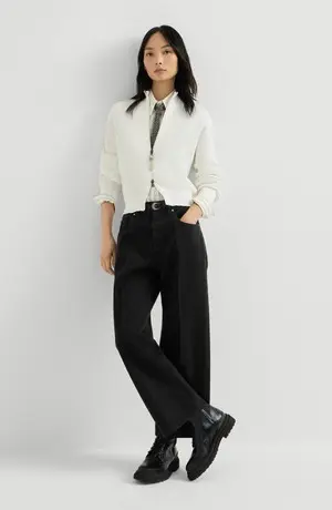 Brunello Cucinelli Dyed Denim Trousers With Monili Detail - Black