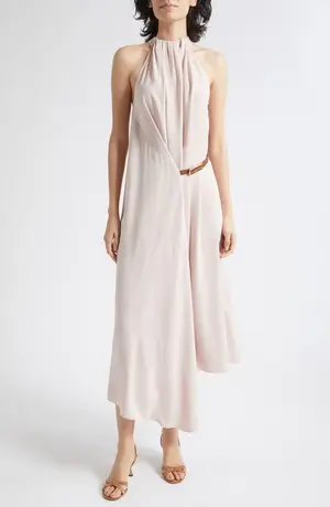 REISS Evie Halter Neck Midi Dress With Belt - Pale Pink