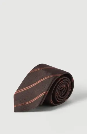 Brunello Cucinelli Striped Silk Neck Tie - Rust Brown