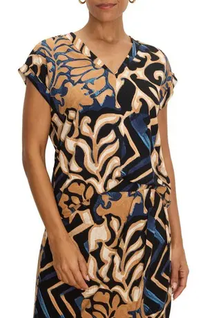 NIC+ZOE Deco Blooms V-neck Top - Blue Multi