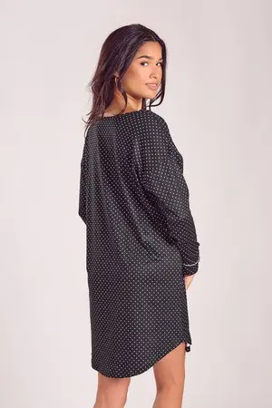 ICOLLECTION Microfiber Knit Sleep Shirt With Contrast Piping - Black