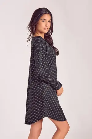 ICOLLECTION Microfiber Knit Sleep Shirt With Contrast Piping - Black