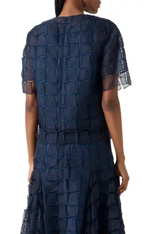 Akris Embroidered Trapezoid Organza Top