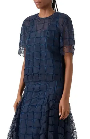 Akris Embroidered Trapezoid Organza Top