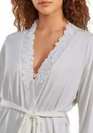 ICOLLECTION Modal Lace Robe With Mesh Sleeve Trims