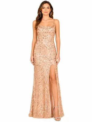 LARA NEW YORK Beaded Faux-wrap V-neck Bridal Gown - Blush