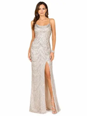 LARA NEW YORK Beaded Gown - Silver