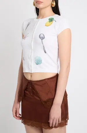 MUSE ASSEMBLY Printed Motif Cropped Cardigan