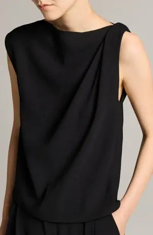 Vince Draped Shoulder Sleeveless Blouse - Black