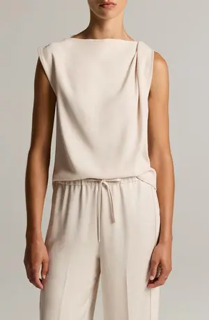 Vince Draped Shoulder Sleeveless Blouse - Blush Cloud