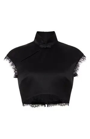 SAU LEE Lila Satin Crop Top