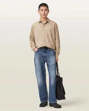 ALLSAINTS Melrose Long Sleeve Cotton Ramskull Shirt - Grey