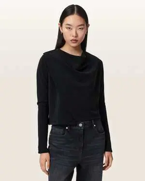 ALLSAINTS Skyler Long Sleeve Asymmetric Oversized Top - Black