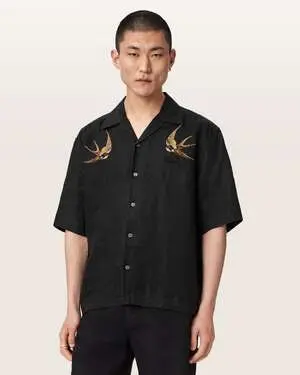 ALLSAINTS Avia Short Sleeve Embroidered Linen Shirt