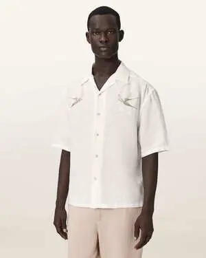 ALLSAINTS Avia Short Sleeve Embroidered Linen Shirt - Ecru