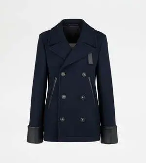 TOD'S Wool Peacoat With Leather Inserts