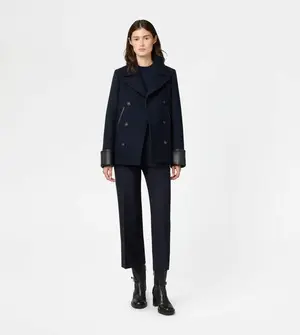 TOD'S Wool Peacoat With Leather Inserts