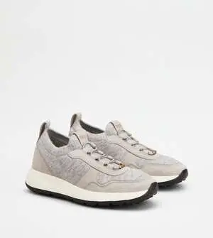 TOD'S Knit And Suede Sock Sneakers With Red Dot Detail