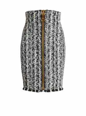 Balmain Zipped Two-tone Tweed Skirt - Black