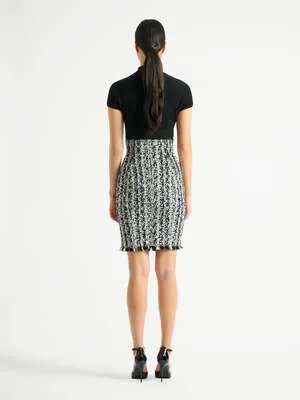 Balmain Two-tone Tweed Fitted Skirt With Oversized Gold Zip