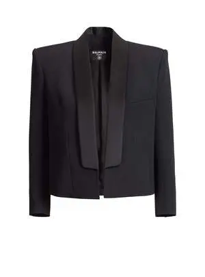 Balmain Cropped Grain De Poudre Jacket - Black