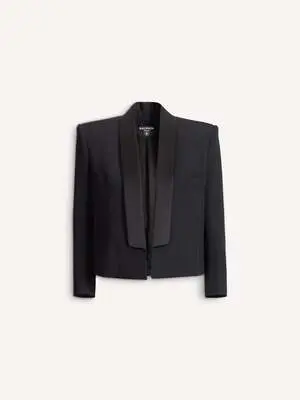 Balmain Cropped Grain De Poudre Jacket With Shawl Collar - Black