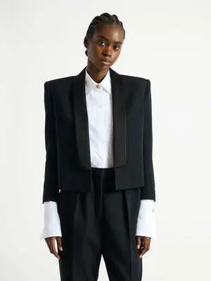 Balmain Cropped Grain De Poudre Jacket With Shawl Collar