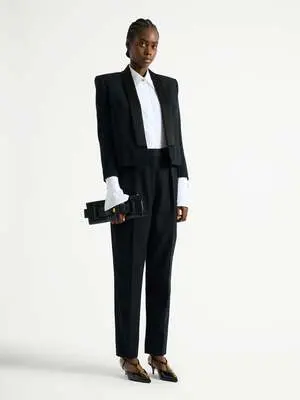 Balmain Cropped Grain De Poudre Jacket With Shawl Collar