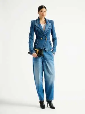Balmain Denim Double-breasted Peak Lapel Jacket