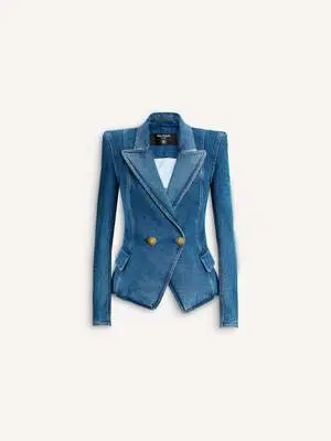Balmain Denim Double-breasted Peak Lapel Jacket