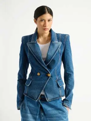 Balmain Denim Double-breasted Peak Lapel Jacket