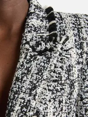 Balmain Two-tone Tweed Belted Jacket With Gold Metal Buckle