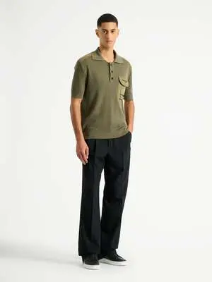 Balmain Vintage Utility Ribbed Knit Polo - Khaki