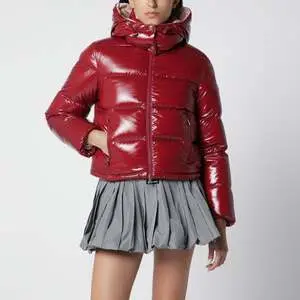 Moncler Cropped Glossy Nylon Down Jacket - Red