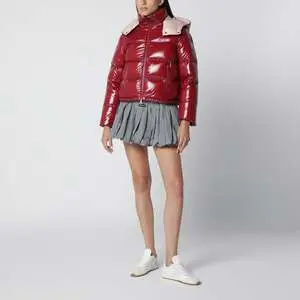 Moncler Cropped Glossy Nylon Down Jacket - Red