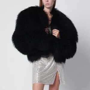 Attico Cropped Bomber Jacket In Curly Shearling