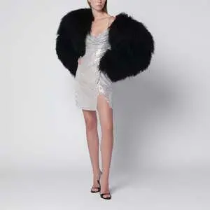 Attico Cropped Bomber Jacket In Curly Shearling