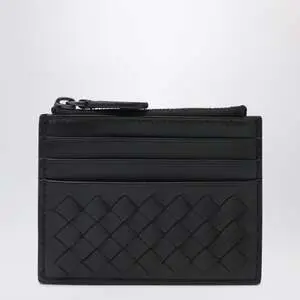 Bottega Veneta Zip Card Case In Intrecciato Leather - Black
