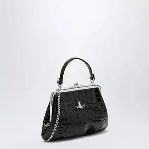 VIVIENNE WESTWOOD Granny Frame Purse In Croc-embossed Leather - Black