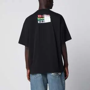 Balenciaga Bumper Stickers Medium-fit Cotton T-shirt - Black