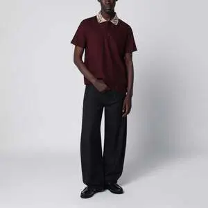 Burberry Cotton Polo Shirt With Check Collar In Vineyard