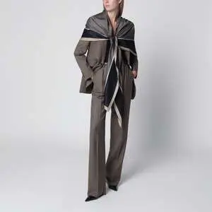 Saint Laurent Cassandre Striped Silk Charmeuse Stole, Navy/ivory