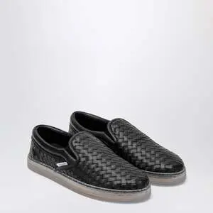 Bottega Veneta Serena Slip-on Woven Leather Sneakers - Black