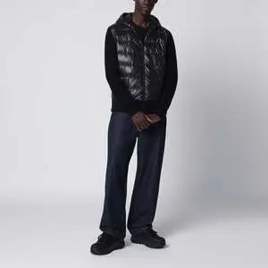 Moncler Padded Wool Zip-up Hoodie With Logo Patch - Black