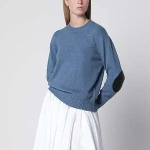 Bottega Veneta Crew Neck Sweater With Intrecciato Patches - Blue