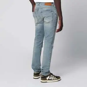 Amiri Mx1 Distressed Flannel-patched Jeans In Medium Indigo