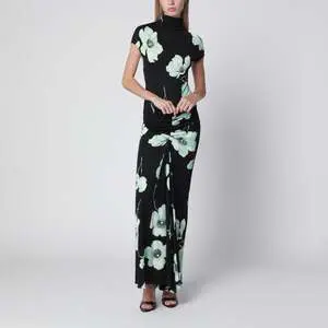 Alaïa Draped Jersey Dress With Sakura Print In /aqua - Black