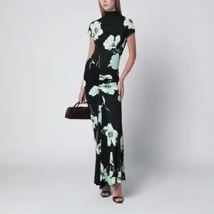 Alaïa Printed Draped Jersey Maxi Dress - Black