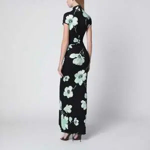 Alaïa Printed Draped Jersey Maxi Dress - Black