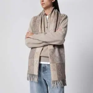 Loewe Anagram Scarf In White/ Wool And Cashmere - Multicolor